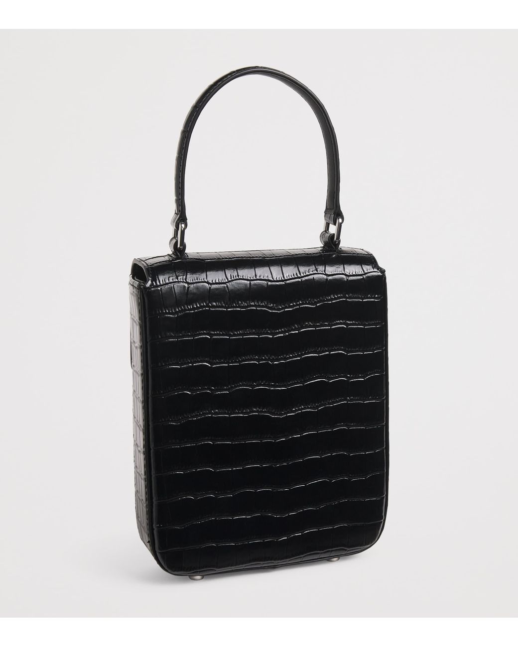 Self-Portrait Mini Croc-Embossed Leather Top-Handle Bag in Black | Lyst