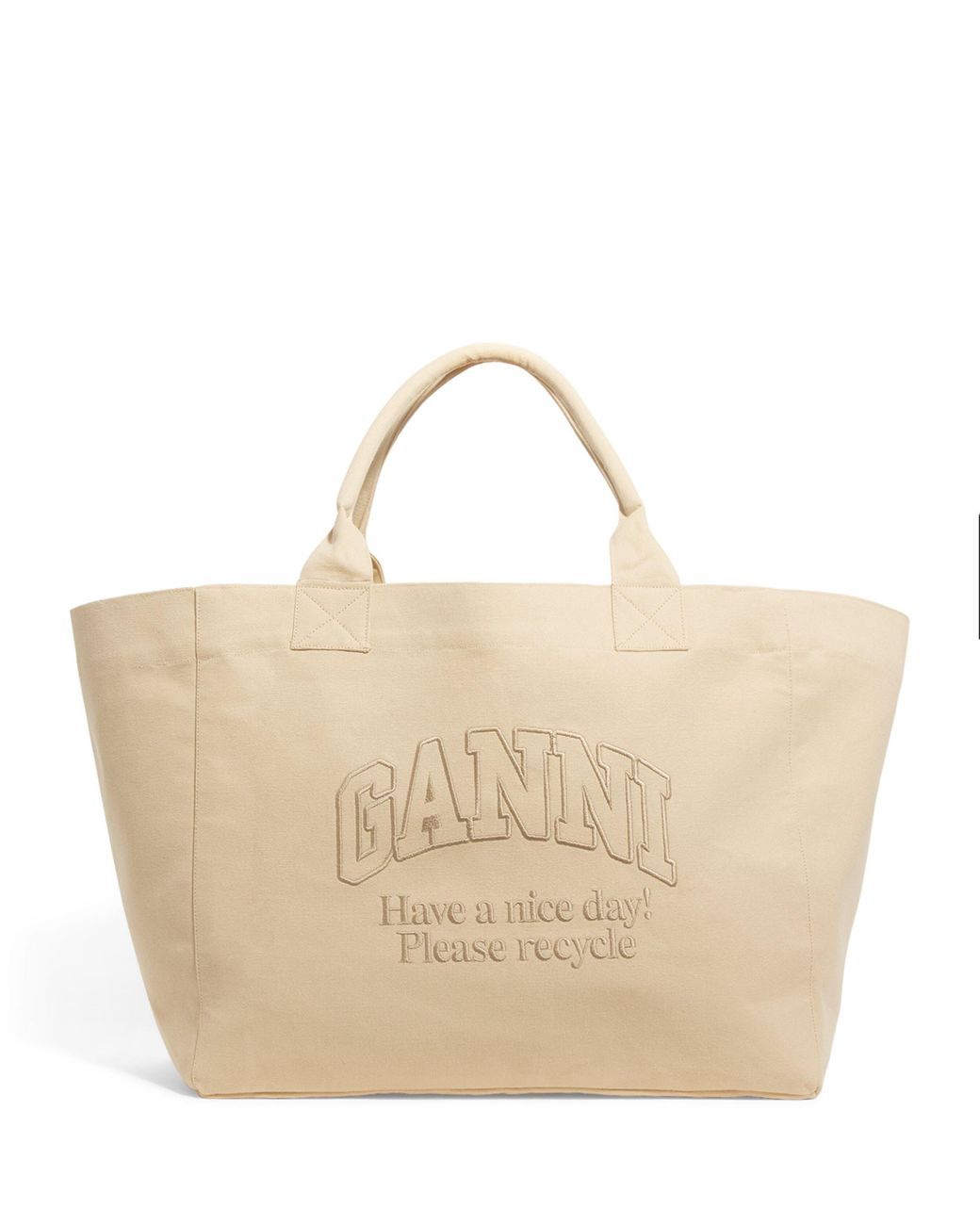Ganni Canvas Logo Oversized Tote Bag in Natural | Lyst UK