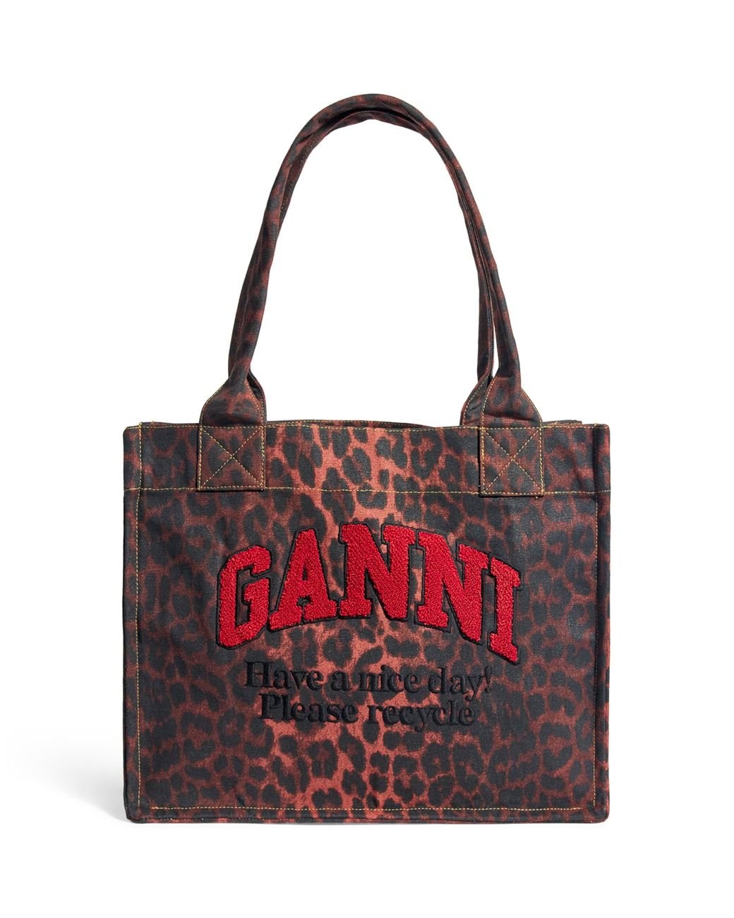 Ganni Large Leopard Easy Tote Bag in Red | Lyst UK