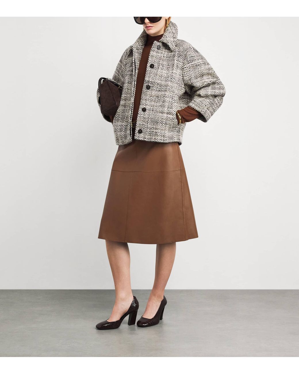 JOSEPH Nappa Leather Niven Skirt in Brown | Lyst UK