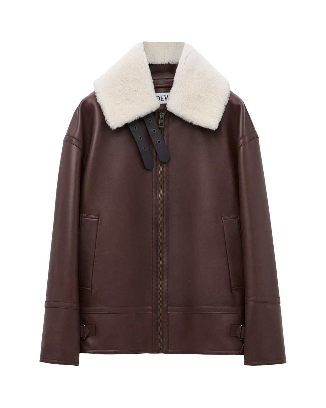 Loewe Leather Shearling-Collar Aviator Jacket in Brown | Lyst