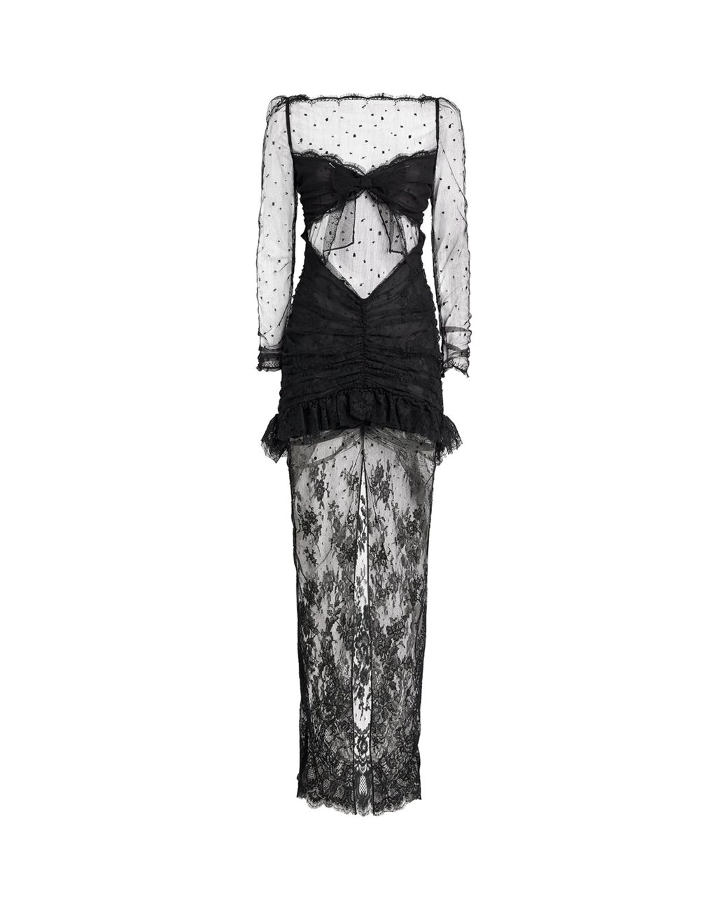 Alessandra Rich Sheer Lace Maxi Dress in Black | Lyst
