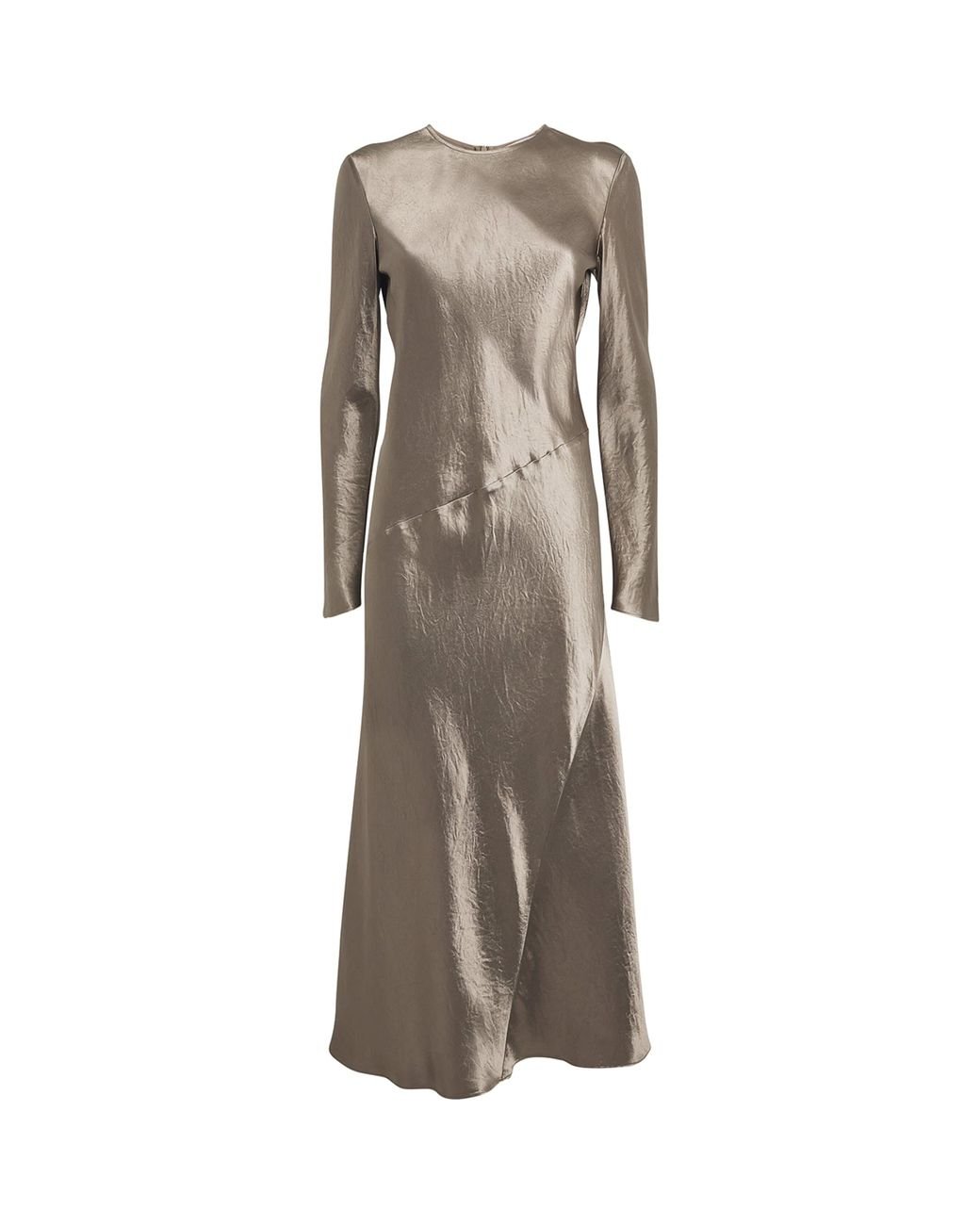 Max Mara Satin Long-Sleeve Midi Dress in Brown | Lyst