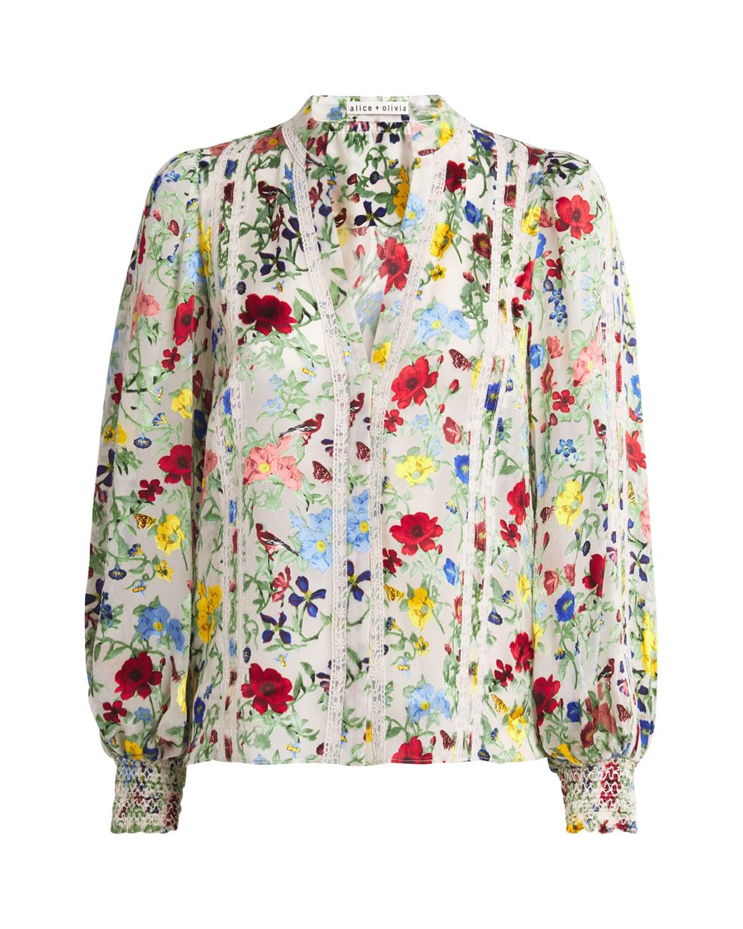 Alice + Olivia Silk-Blend Floral Arlette Blouse in White | Lyst