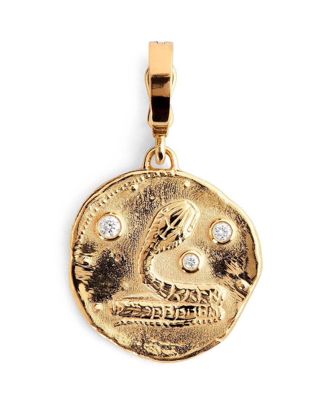 Azlee Small And Diamond Snake Coin Charm in Metallic | Lyst UK