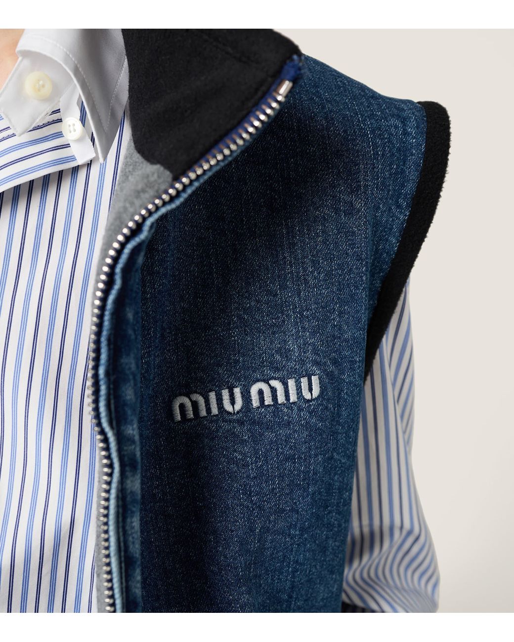 Miu Miu Denim Logo Vest in Blue | Lyst UK