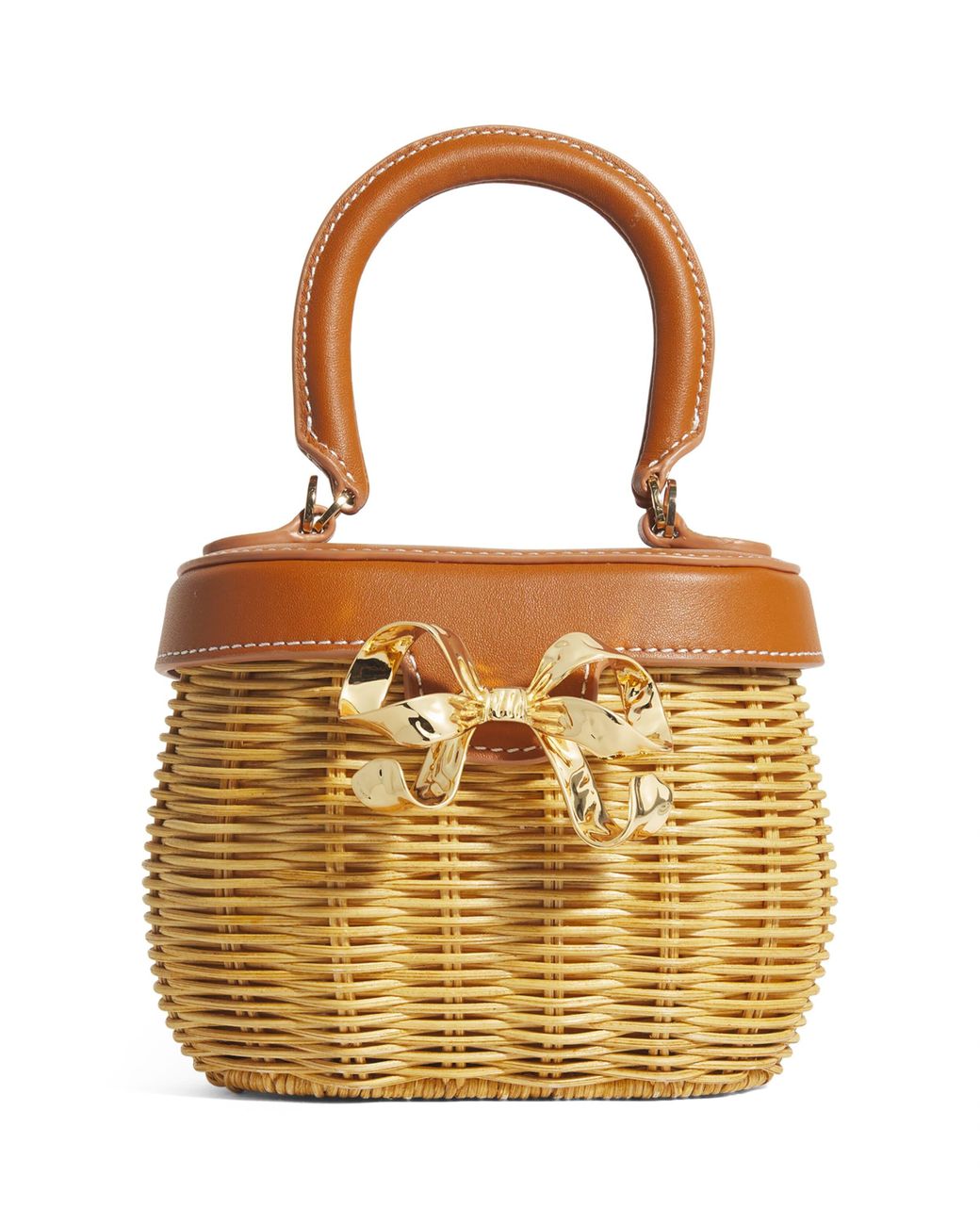 Self-Portrait Rattan Bow Top-Handle Basket Bag in Metallic | Lyst