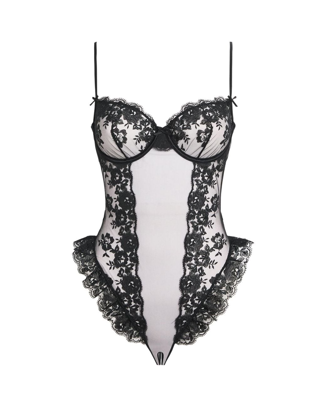 Skims Lace Demi Crotchless Teddy in Black | Lyst
