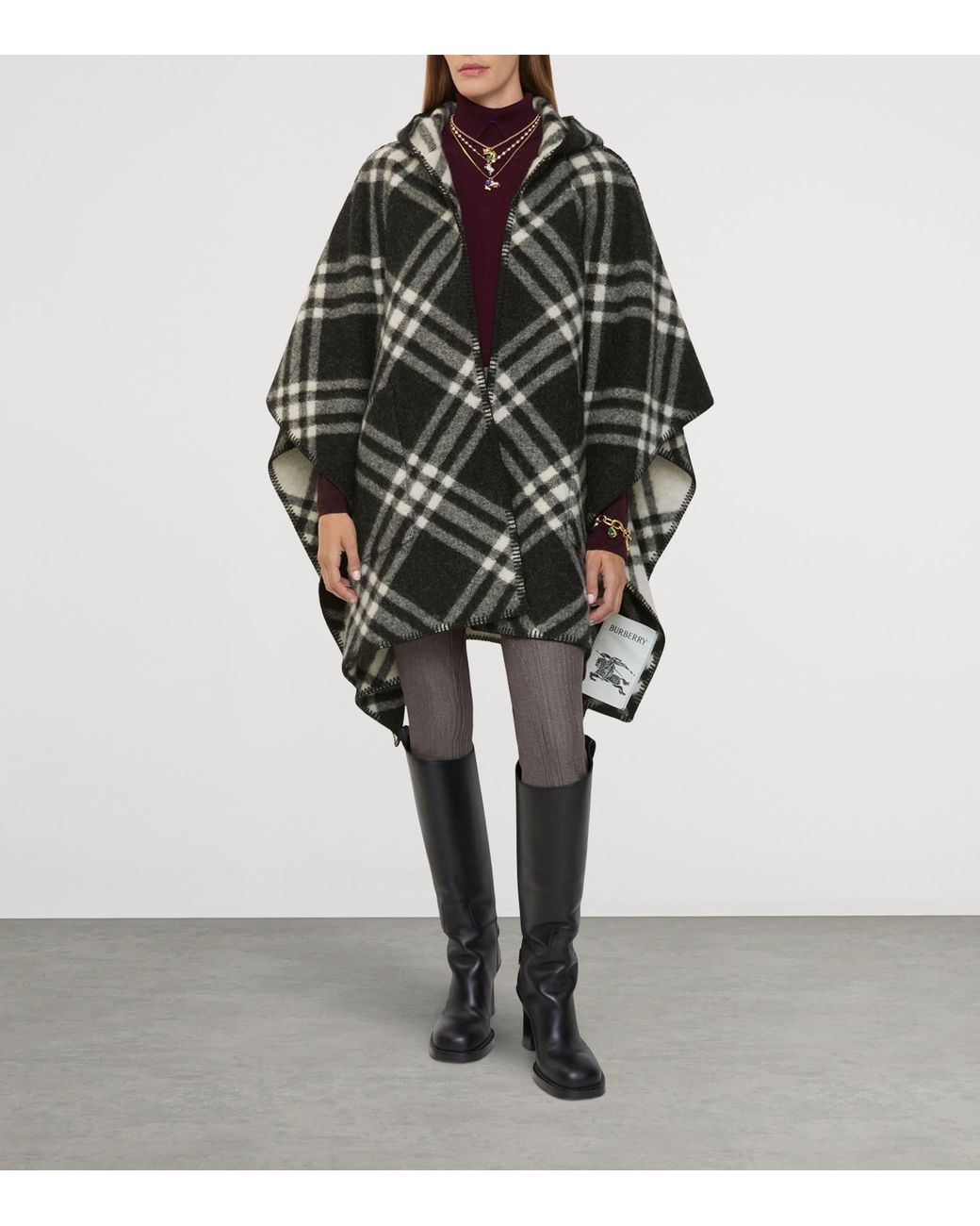 Burberry Wool Reversible Check Cape in Black | Lyst UK