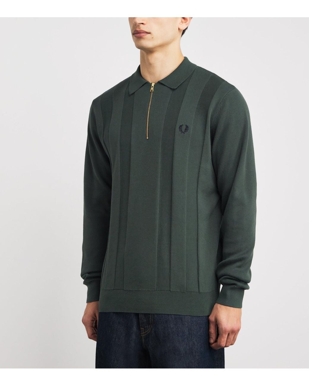 Fred Perry Cotton Zip-Up Polo Shirt in Green for Men | Lyst