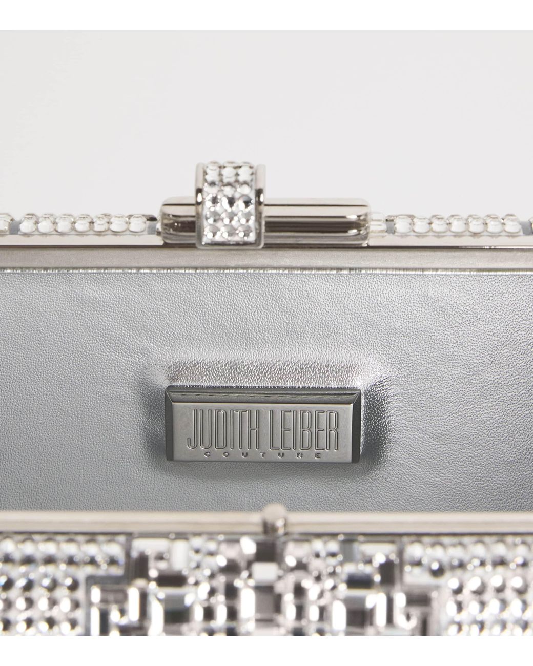 Judith Leiber Crystal Lattice Slim Slide Clutch Bag in White | Lyst UK