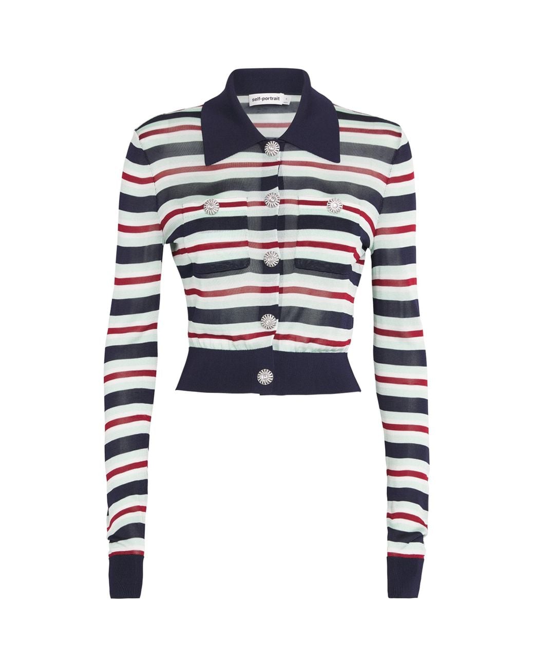 Self-Portrait Crystal-Embellished Stripe Cardigan in Blue | Lyst
