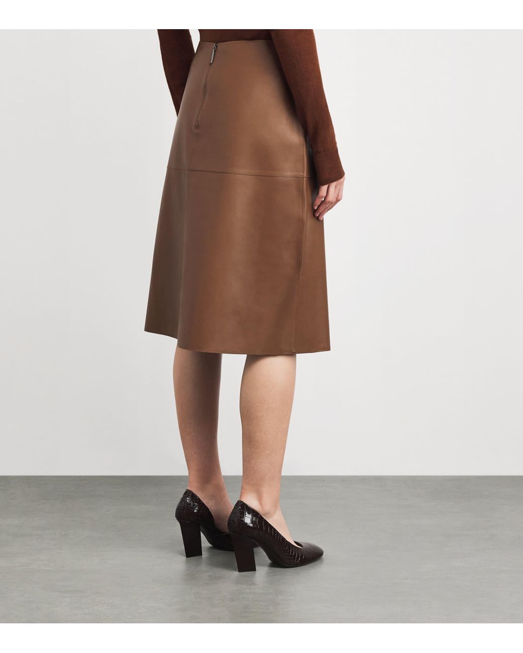 JOSEPH Nappa Leather Niven Skirt in Brown | Lyst UK