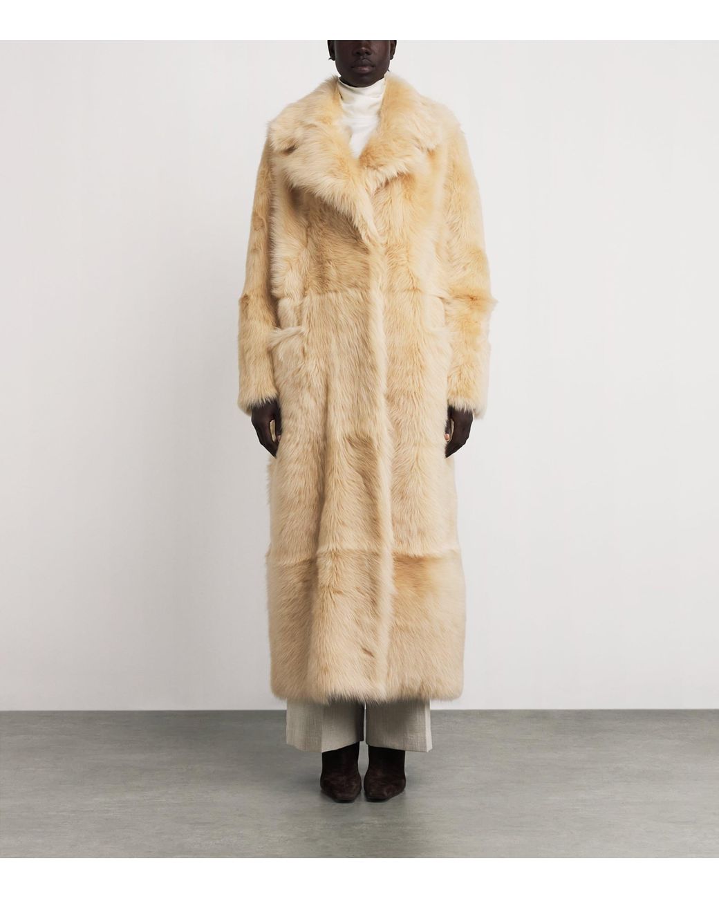 Nour Hammour Shearling Evita Long Coat in Natural | Lyst