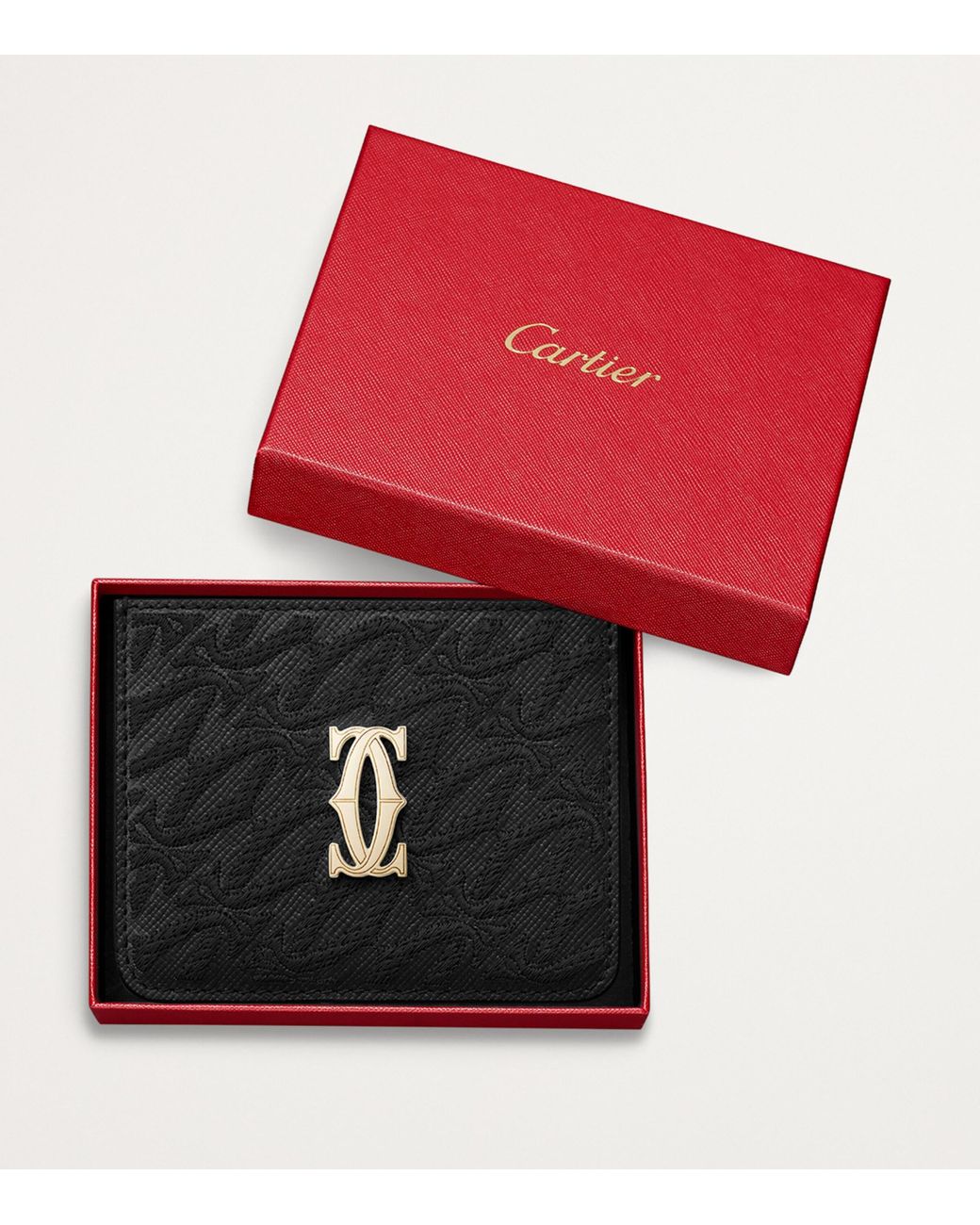 Cartier Leather C De Embroidered Card Holder in Black | Lyst UK