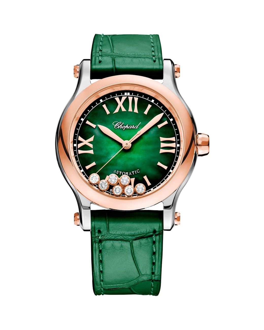 Chopard Rose And Diamond Happy Sport Watch 36Mm in Green | Lyst