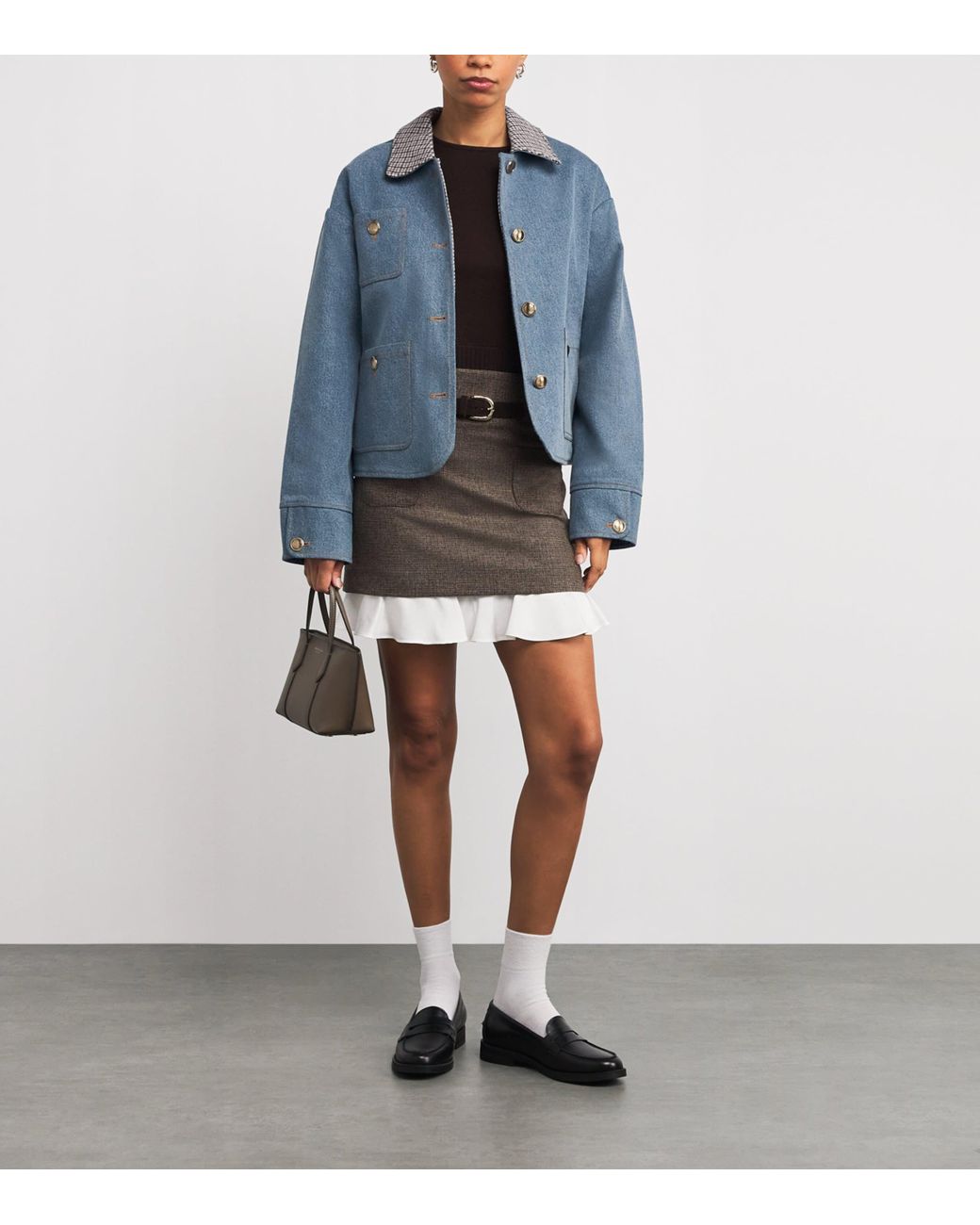 Sandro Denim Check-Trim Jacket in Blue | Lyst