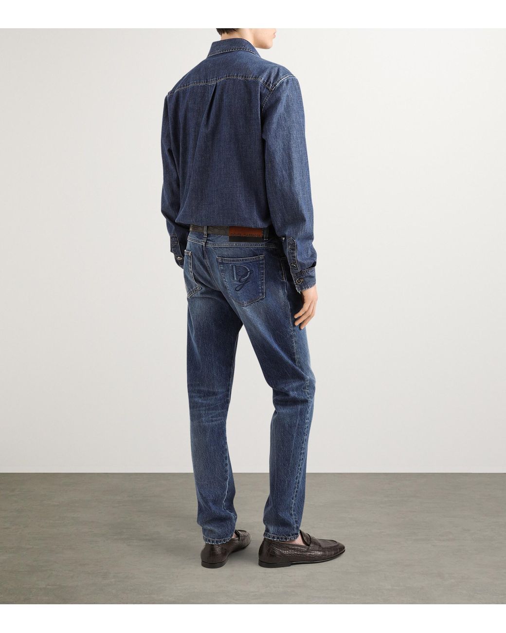 Dolce & Gabbana Denim Embroidered Crest Shirt in Blue for Men | Lyst