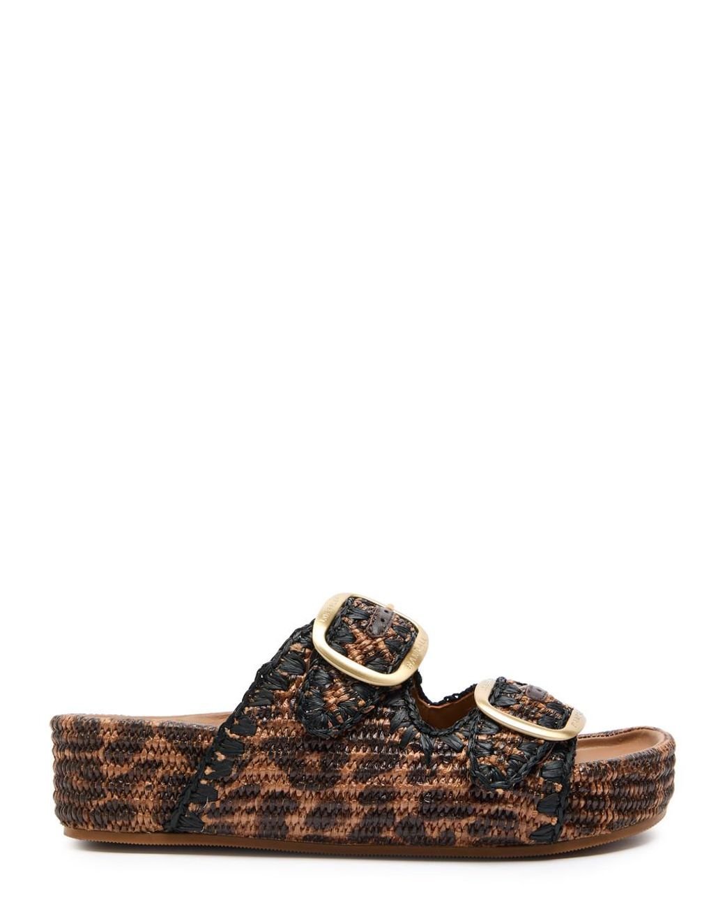 Loeffler Randall Theo Print Raffia Sliders in Brown | Lyst