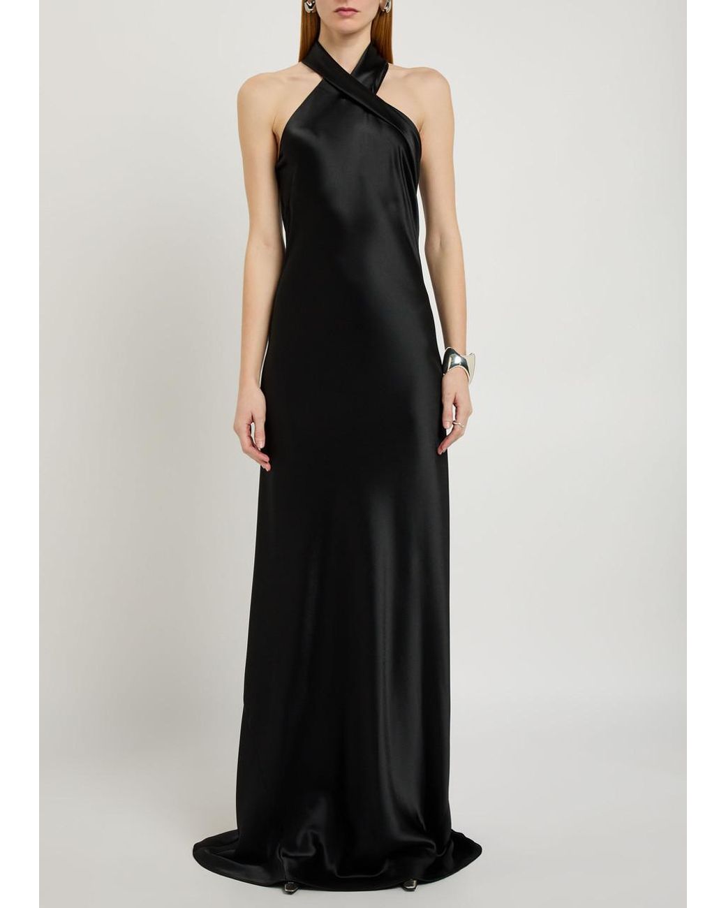 Galvan London Pandora Cascading Satin Gown in Black | Lyst