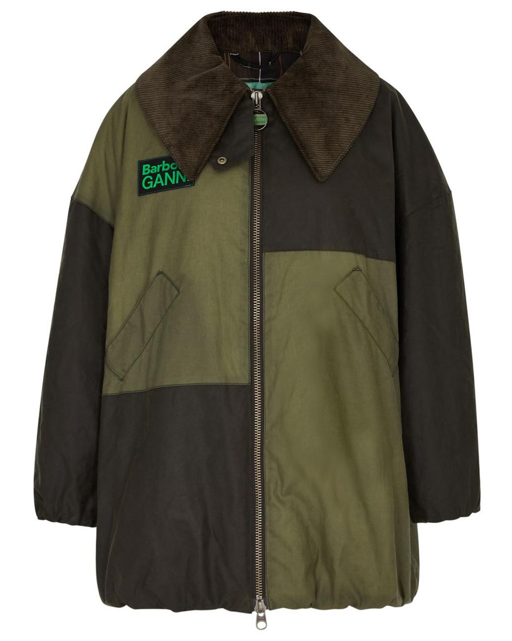 Barbour X Ganni Panelled Waxed Cotton Bomber Jacket in Green | Lyst UK