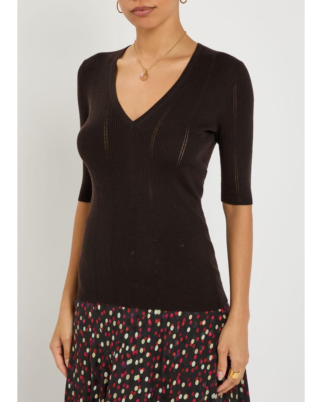 Gabriela Hearst Amari Pointelle Wool Top in Black | Lyst UK