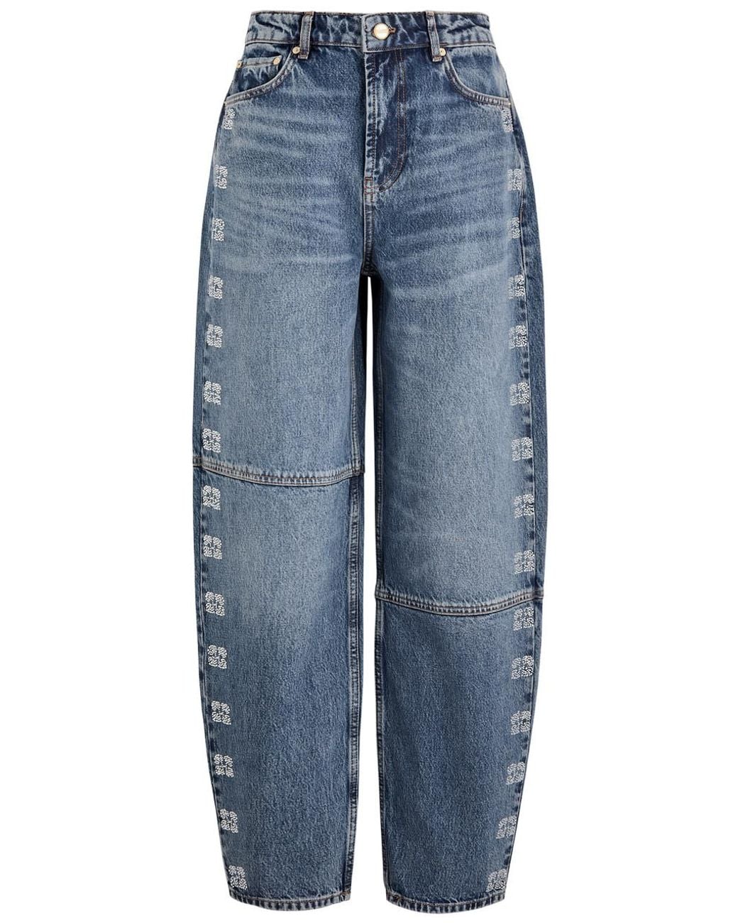 Ganni Sparkle Stary Crystal-Embellished Barrel-Leg Jeans in Blue | Lyst