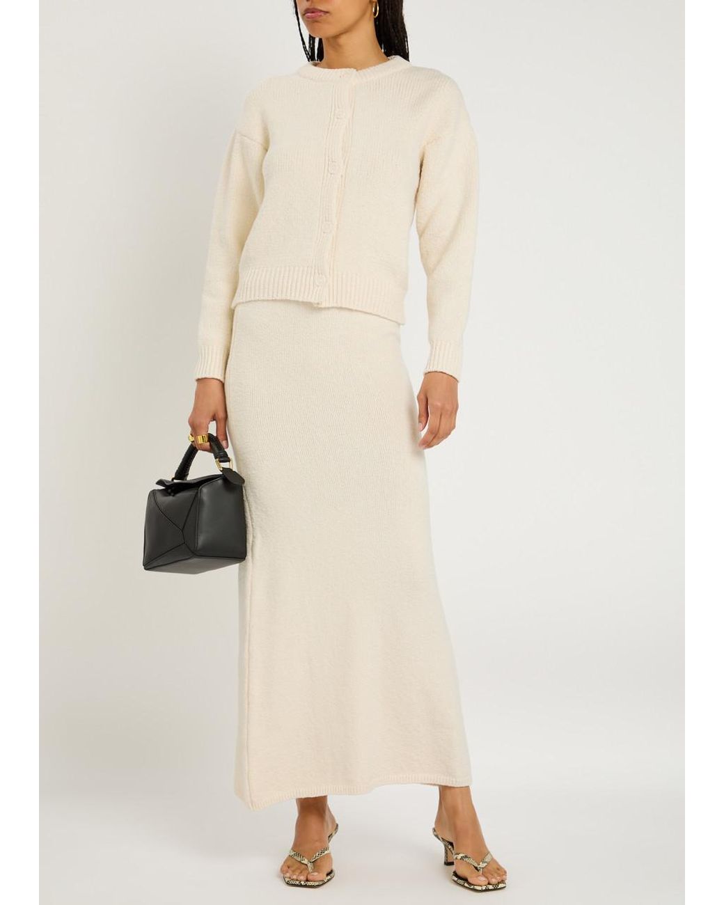 Almada Label Kai Knitted Bouclé Cardigan in Natural | Lyst