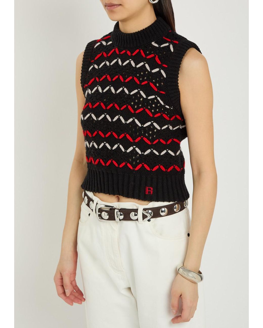B.B. Wallace Neel Zigzag-Intarsia Wool Vest in Black | Lyst