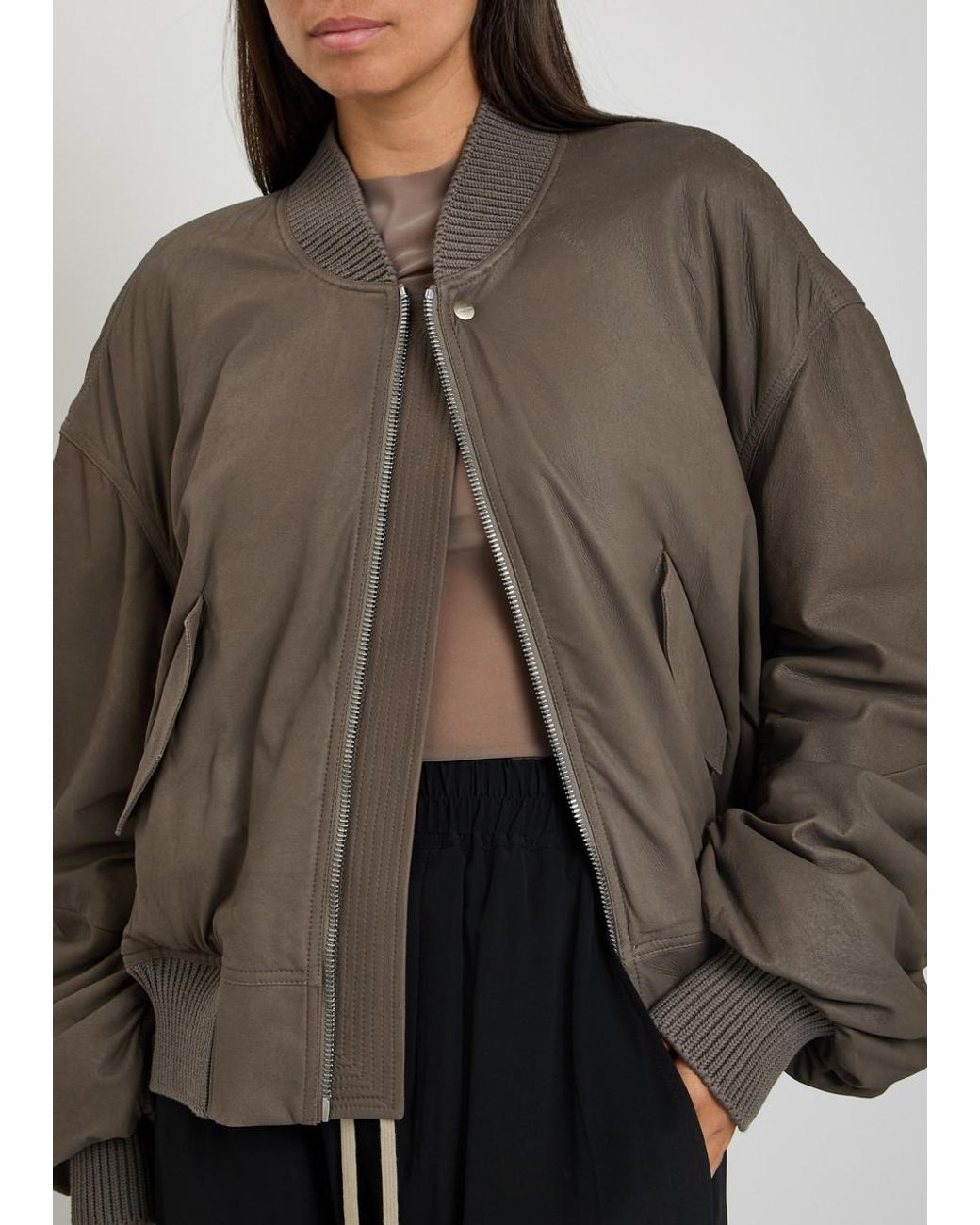 Rick Owens Secchia Flight Padded Leather Bomber Jacket in Brown | Lyst UK