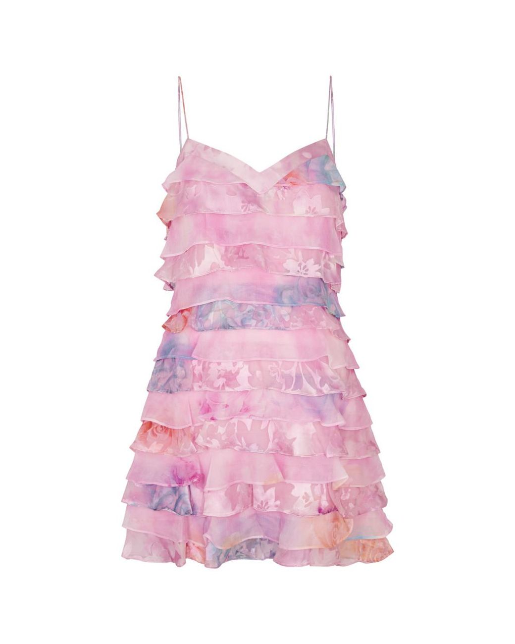 LoveShackFancy Agrace Ruffled Chiffon Mini Dress in Pink | Lyst