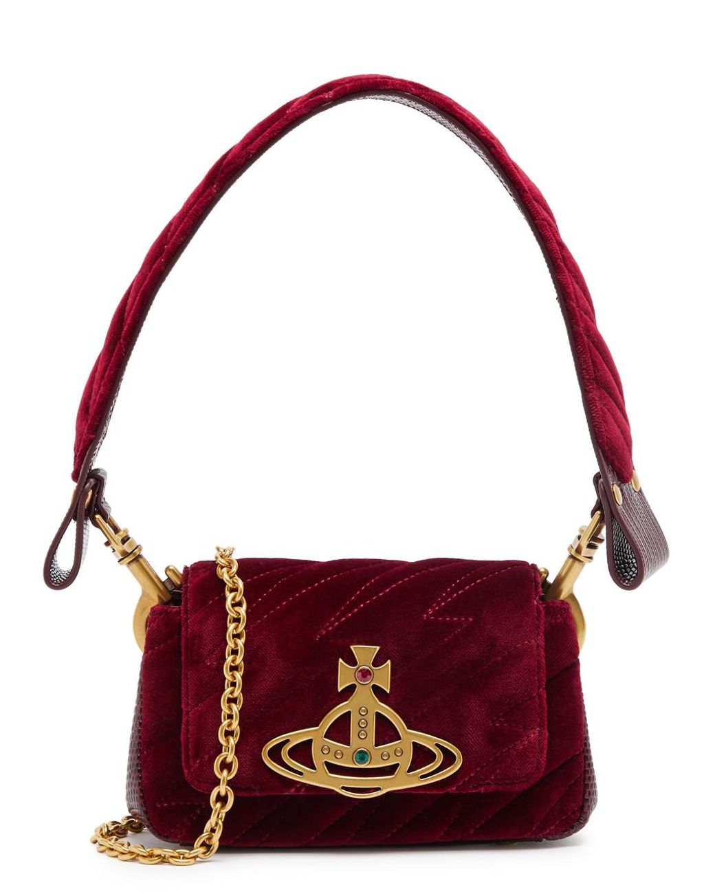 Vivienne Westwood Hazel Small Quilted Velvet Top Handle Bag in Red | Lyst