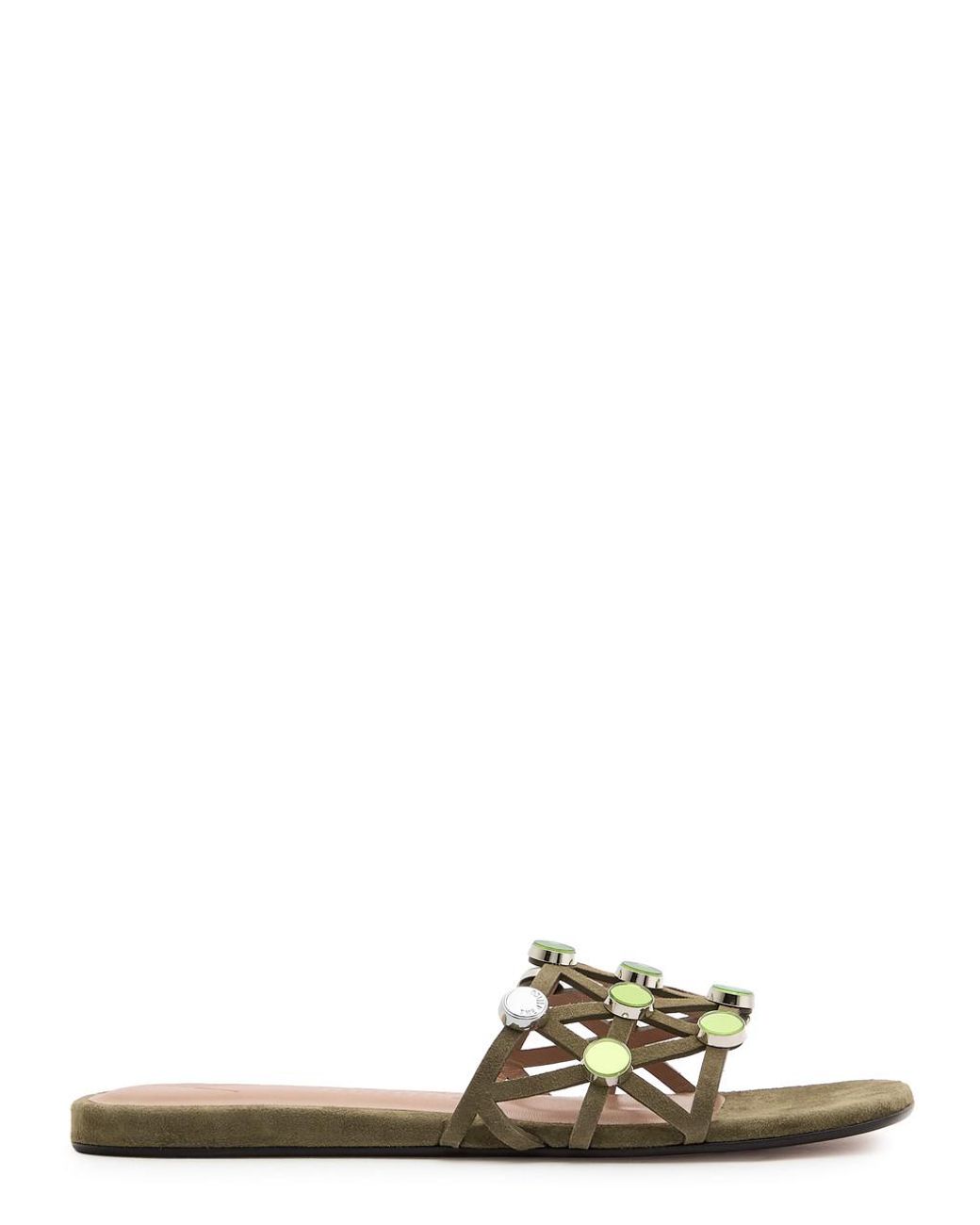 The Attico Grid Embellished Suede Sliders in Green | Lyst