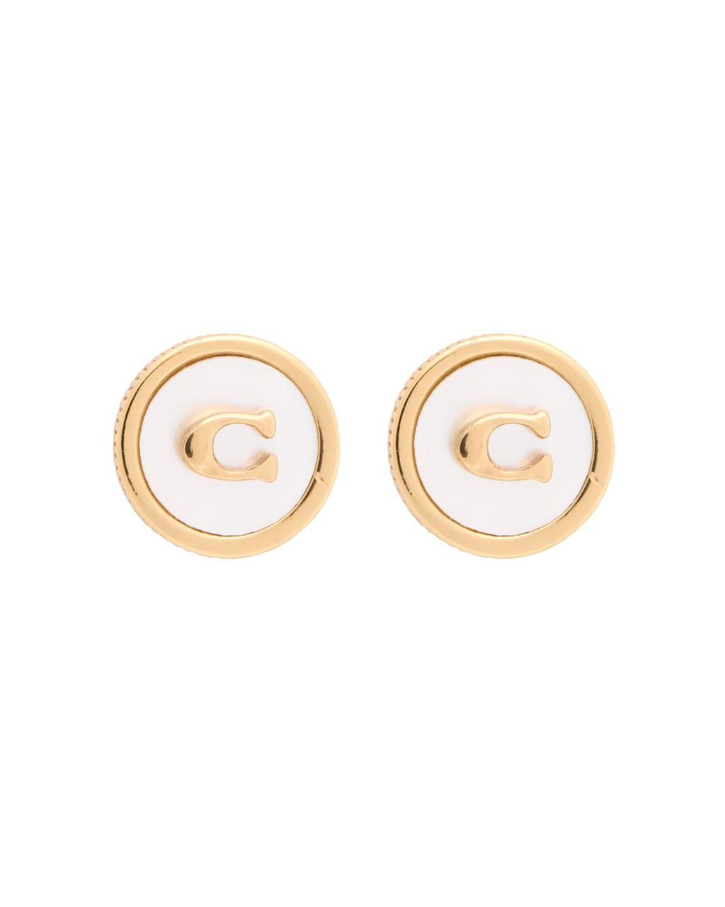 COACH Logo Mother Of Pearl Stud Earrings in White | Lyst