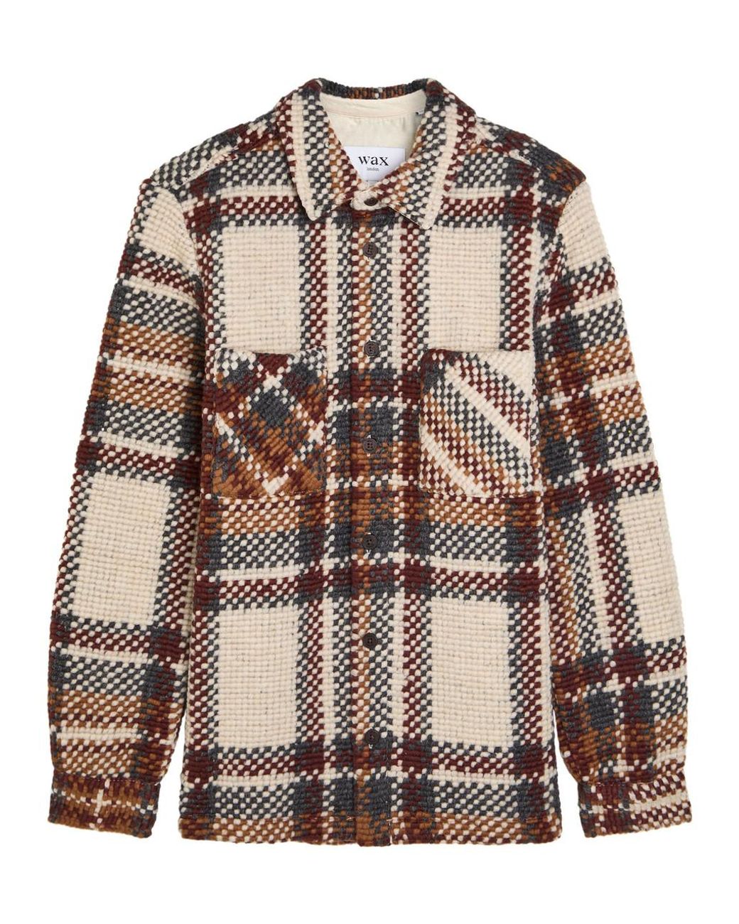 Wax London Whiting Patterned Intarsia Woven Overshirt in Brown for Men ...