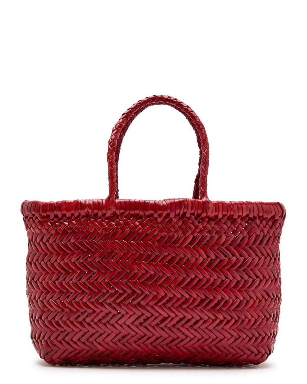 Dragon Diffusion Mini Flat Gora Woven Leather Top Handle Bag in Red ...