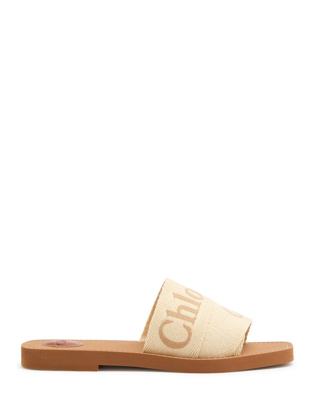 Chloé Woody Logo Canvas Sliders in White | Lyst