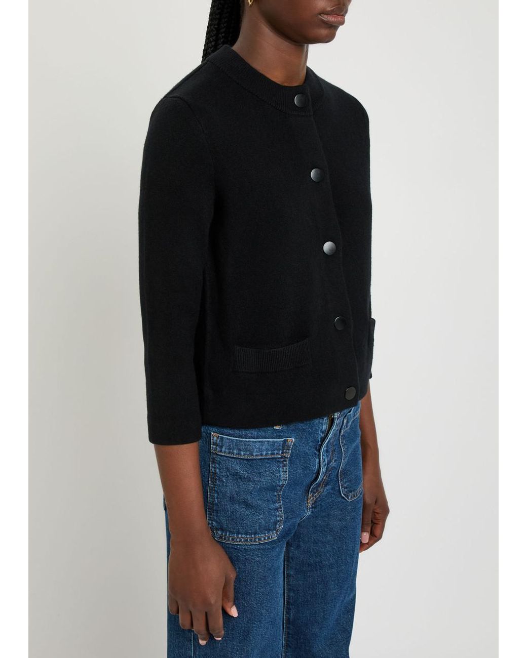 Vince Shrunken Snap Wool-Blend Cardigan in Black | Lyst