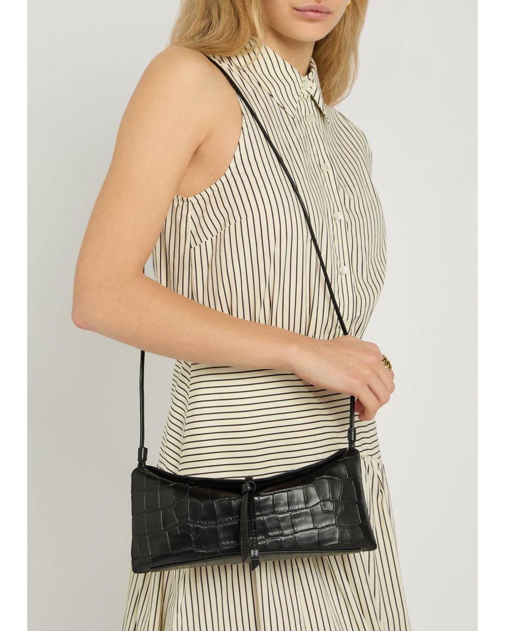 STAUD Eve Crocodile-Effect Leather Clutch in Black | Lyst
