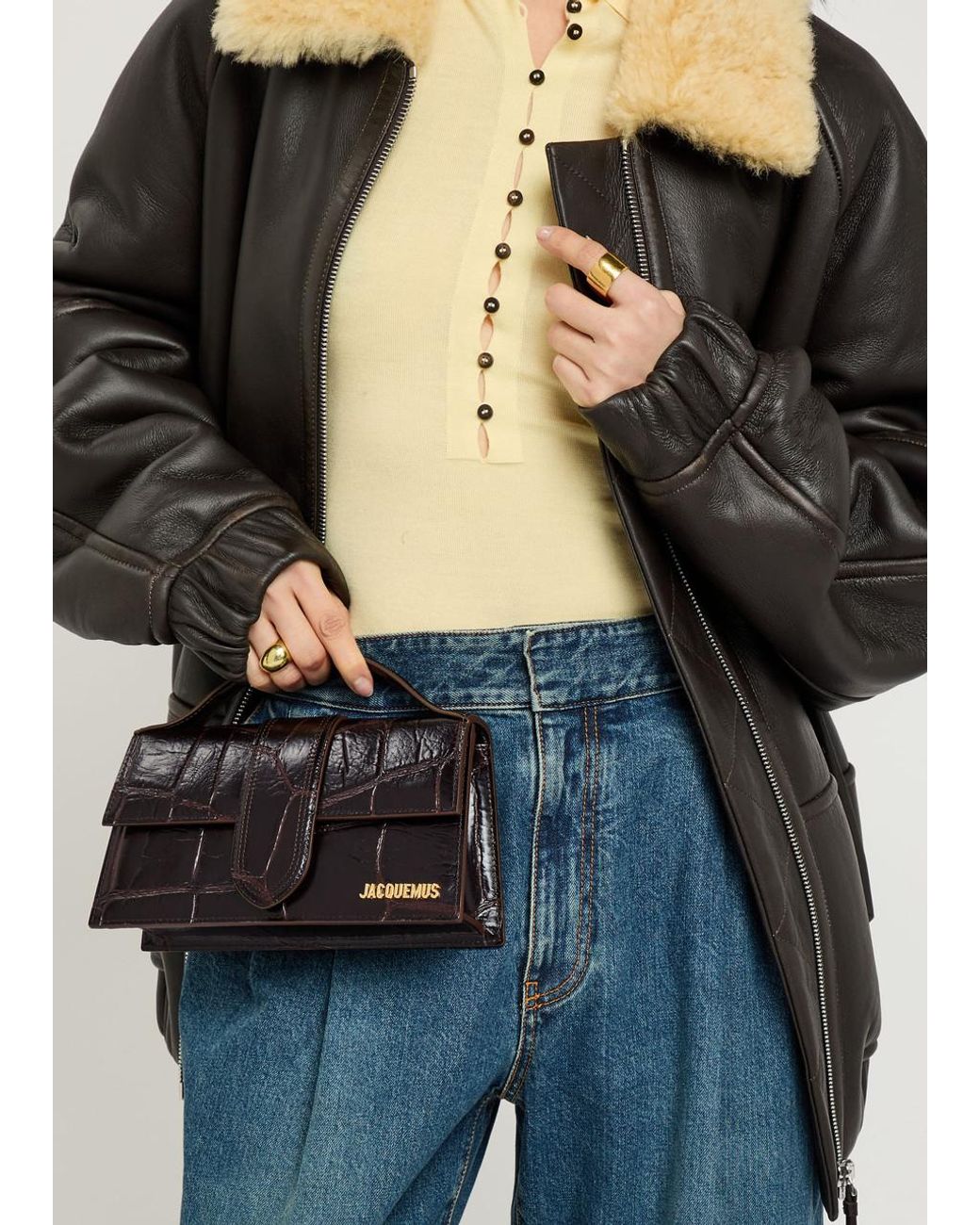 Jacquemus Le Grande Bambino Crocodile-Effect Leather Top Handle Bag in ...
