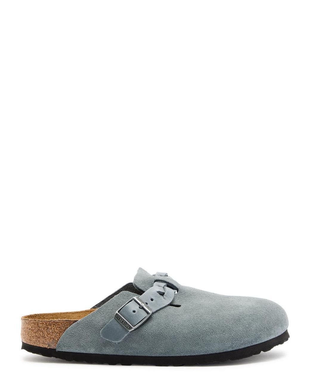 Birkenstock Boston Braided Suede Sliders in Gray | Lyst