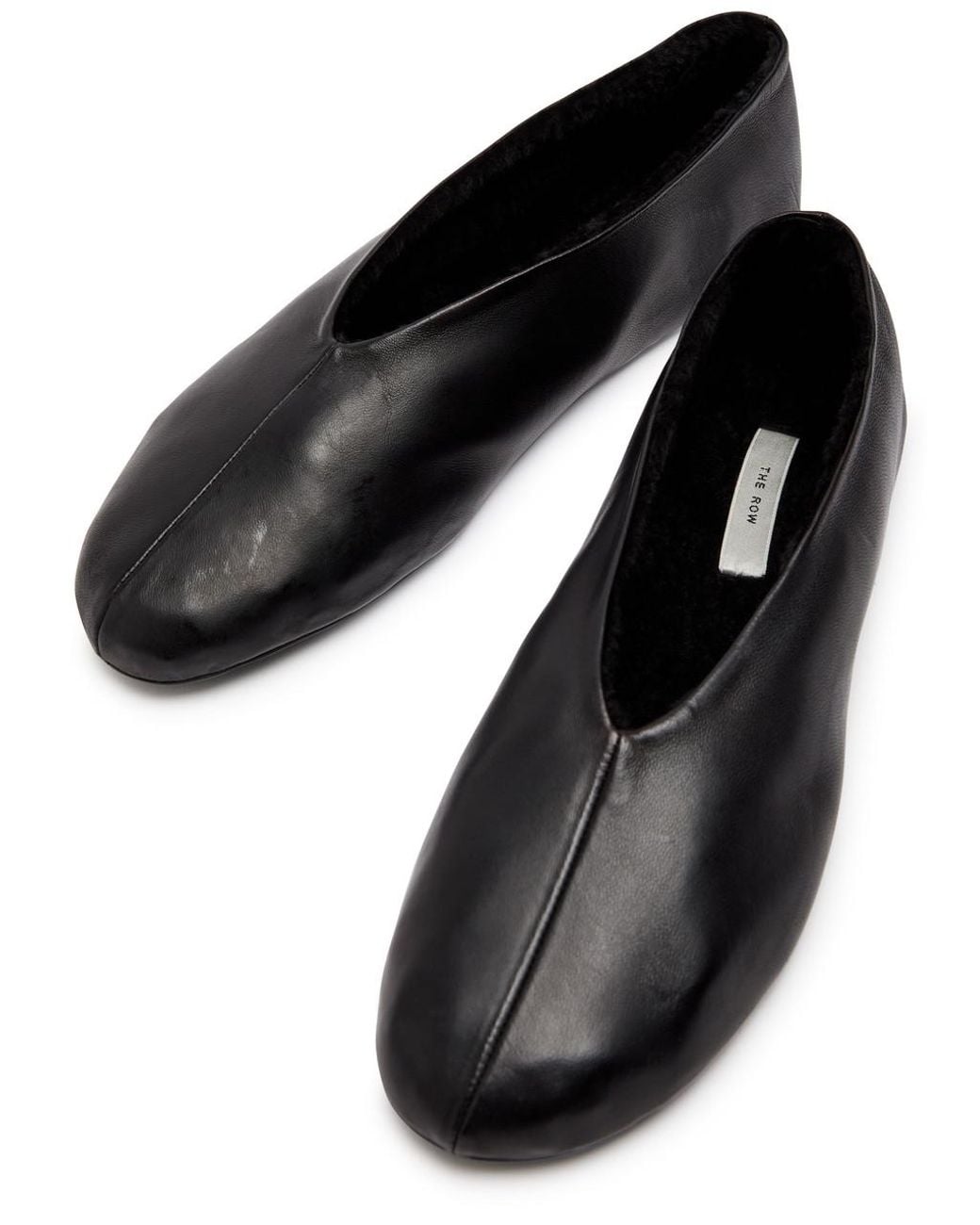The Row Stella Shearling-Lined Leather Ballet Flats in Black | Lyst