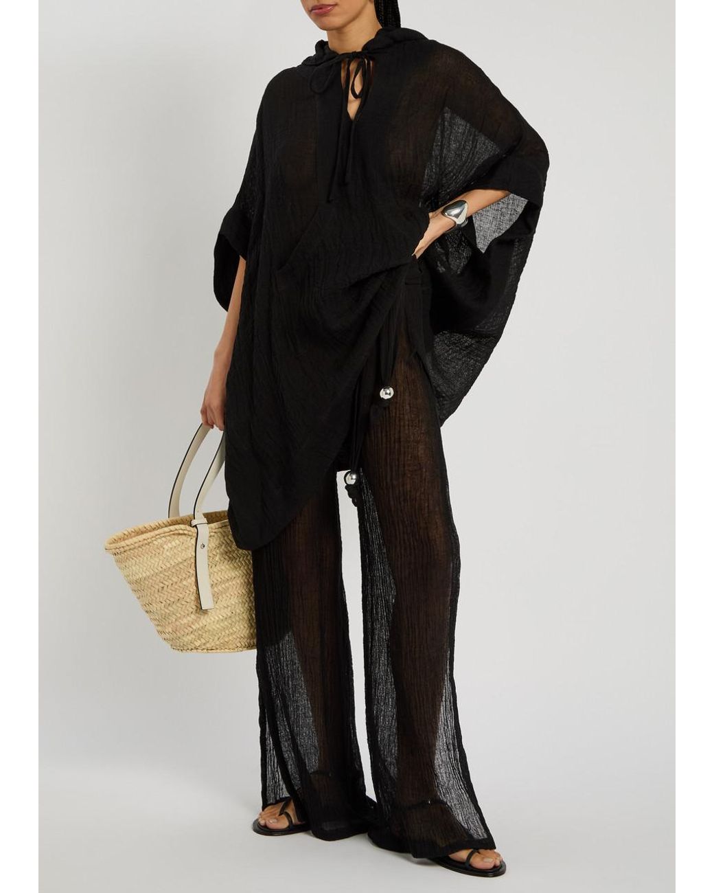 Lisa Marie Fernandez Open Side Linen-Blend Beach Trousers in Black | Lyst