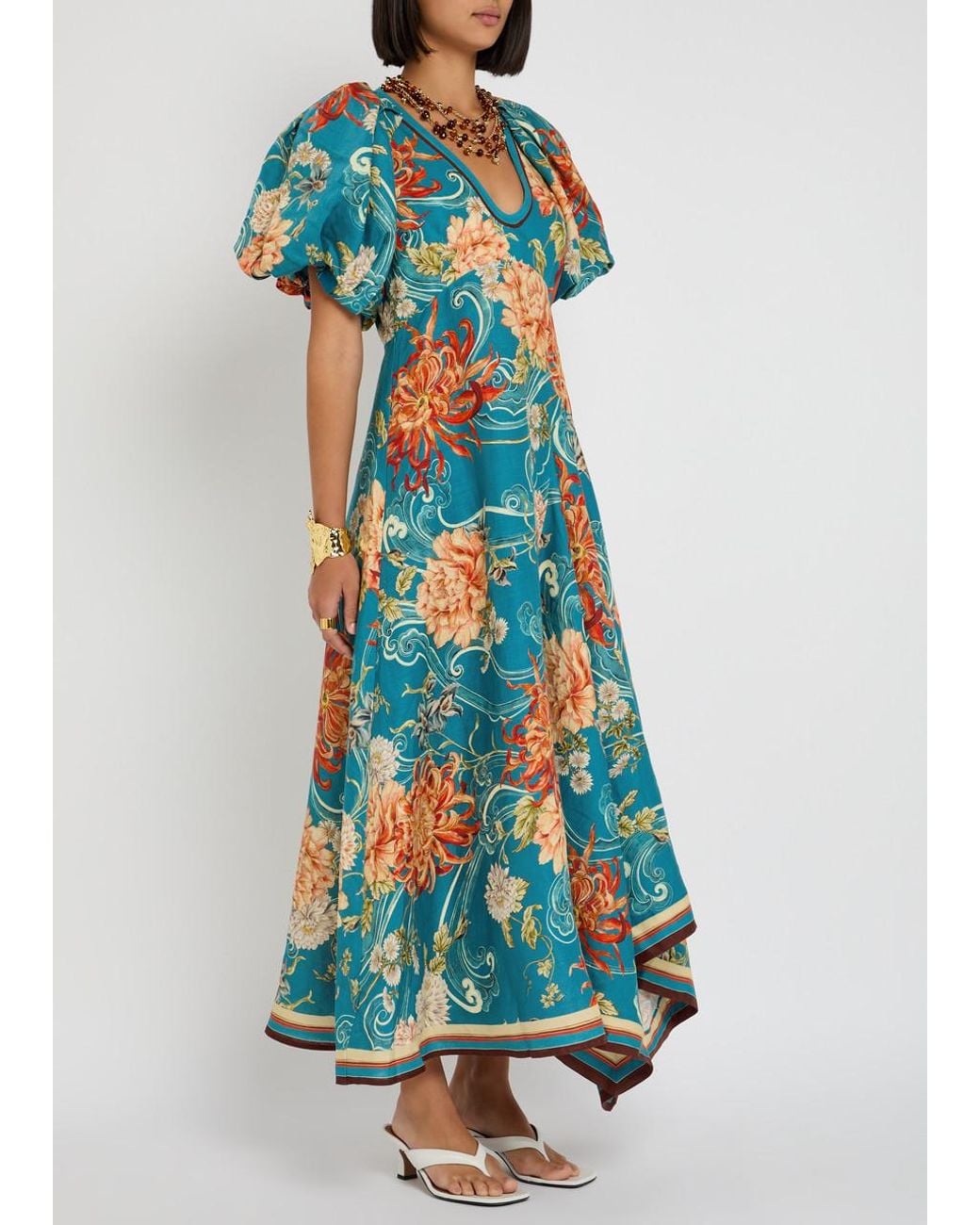 ALÉMAIS Fletcher Floral-Printed Flax Maxi Dress in Blue | Lyst
