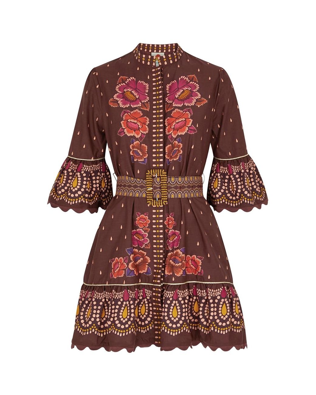 FARM Rio Bright Flora Belted Minidress in Red | Lyst