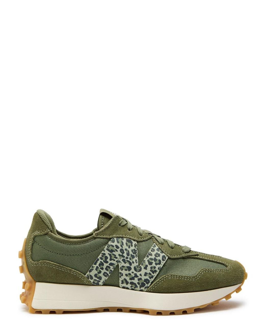 New Balance 327 Leopard-Print Mesh Sneakers in Green | Lyst