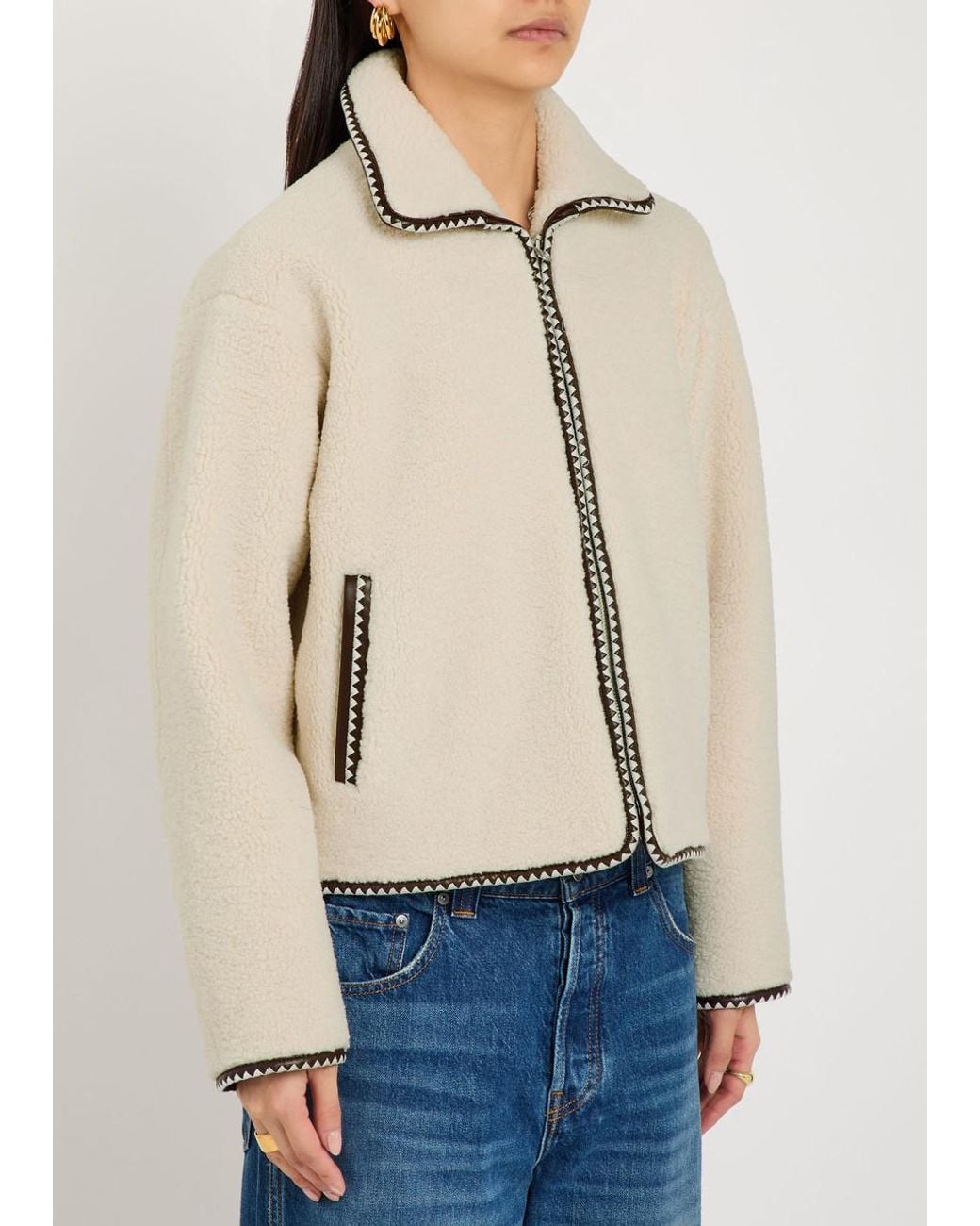 Rag & Bone Mai Whipstitch-Trimmed Fleece Jacket in Natural | Lyst