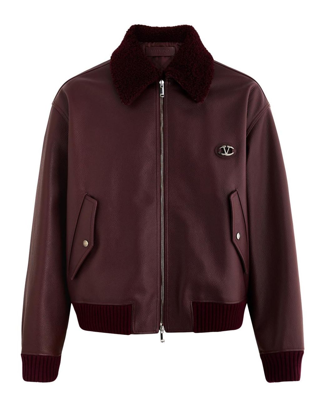 Valentino Vlogo Shearling-Trimmed Leather Jacket in Red for Men | Lyst