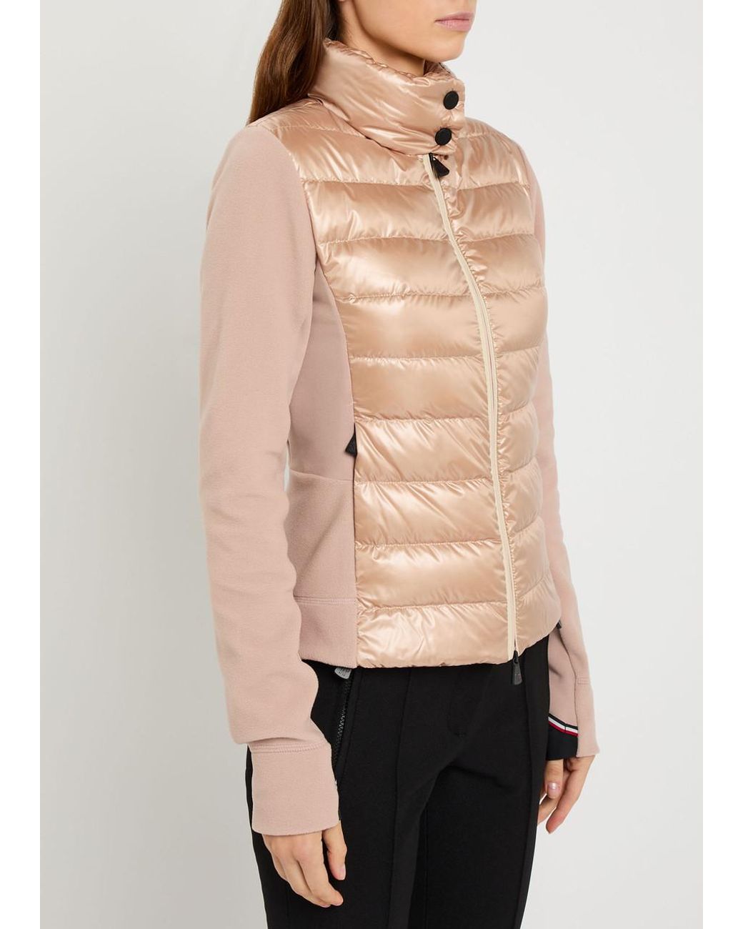 Moncler Quilted Zip Up Fleece Jacket in Natural | Lyst