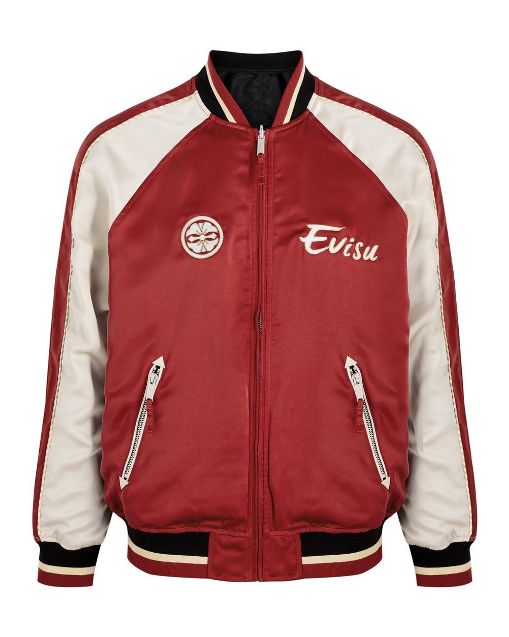 Evisu Seagull And The Great Wave Reversible Satin Varsity Jacket in Red ...